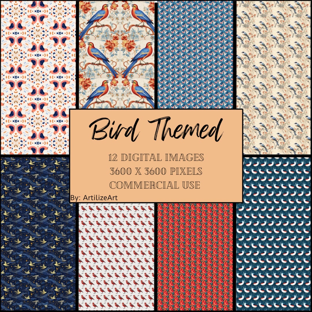 Unique Bird Themed Digital Papers - Commercial Use - Scrapbook Paper ...