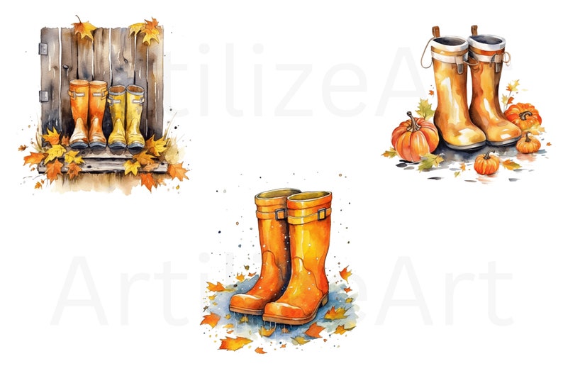 Watercolor Fall Rain Boots Clipart - Autumn Watercolor PNG Format ...