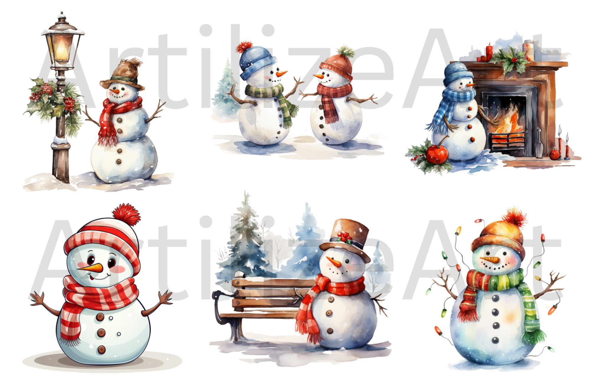 Cute Christmas Snowman Clipart Bundle Snowman Christmas Png Instant ...