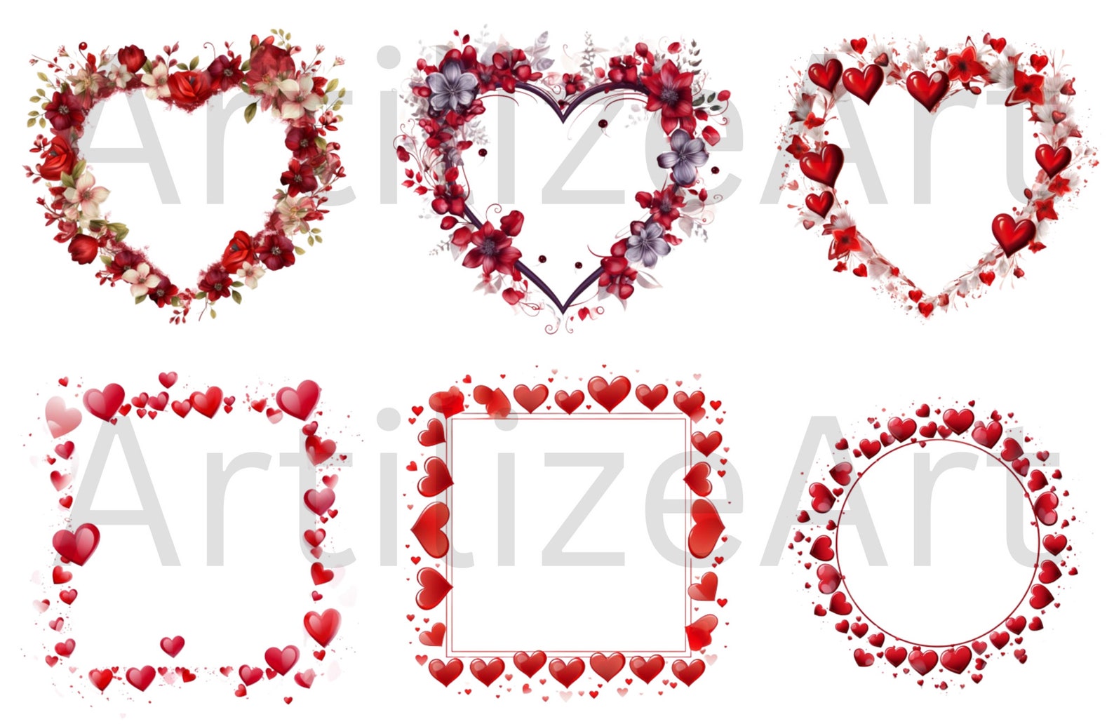 Valentines Day Frames Clipart Bundle Valentines Png Transparent Instant ...