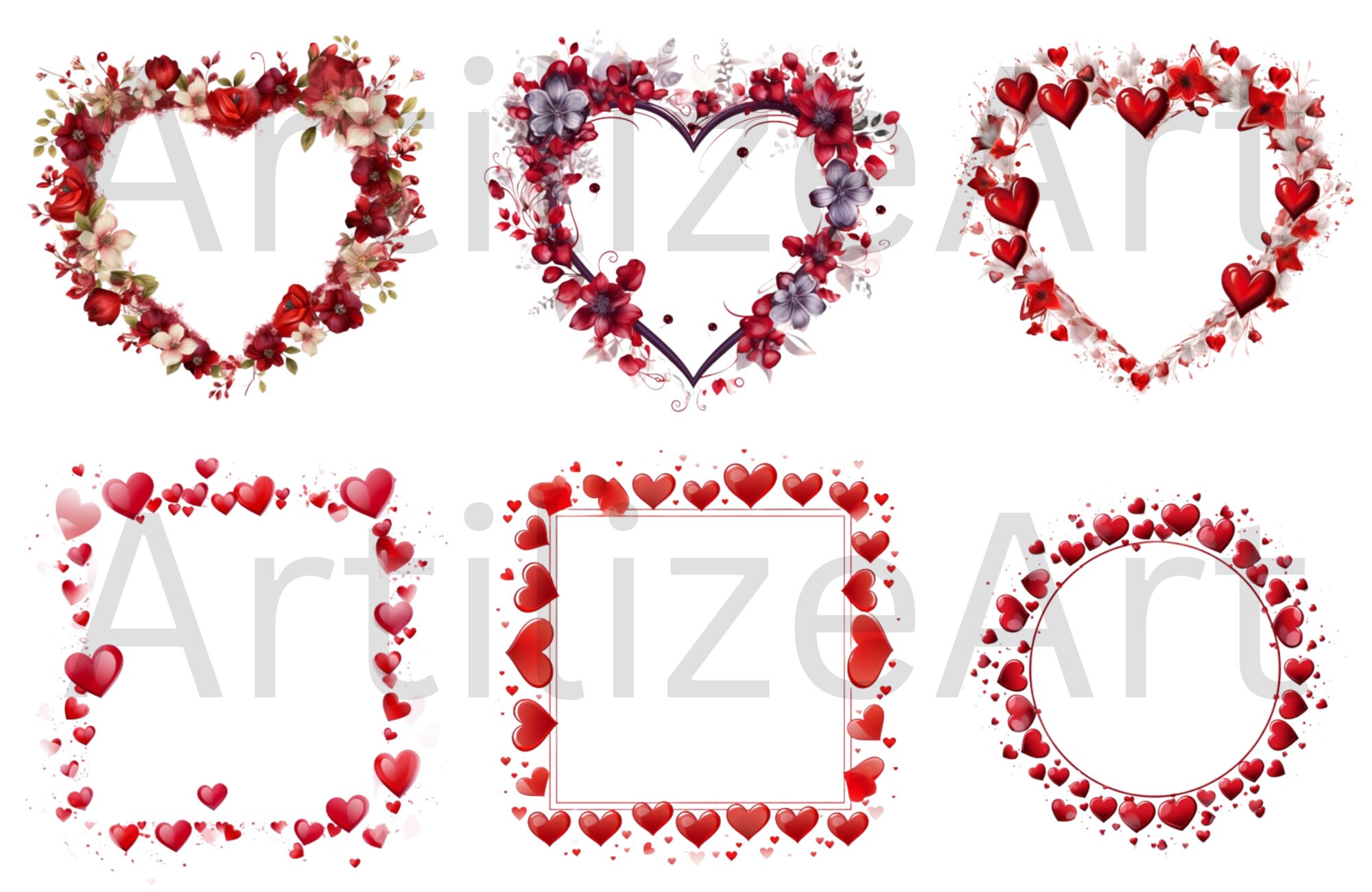 Valentines Day Frames Clipart Bundle Valentines Png Transparent Instant ...
