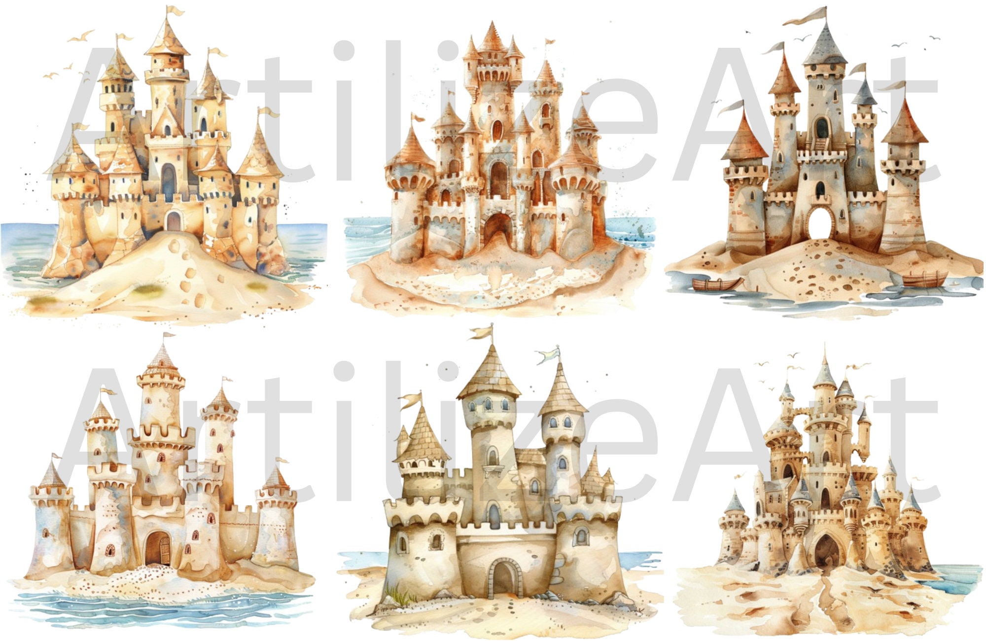 Watercolor Sandcastles Clipart - Sandcastle Watercolor PNG Format ...