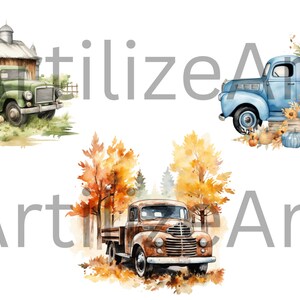 Watercolor Fall Trucks Clipart - Vintage Trucks Autumn Clipart - PNG ...