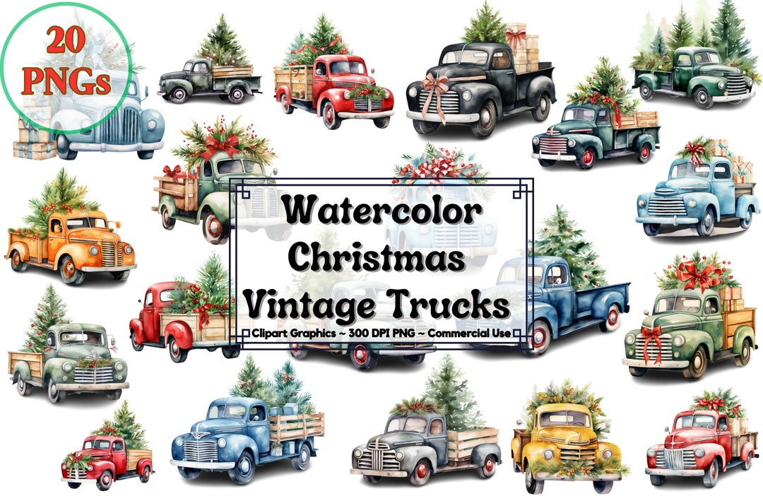 Christmas Vintage Trucks Clipart Bundle - Vintage Truck Christmas Png ...