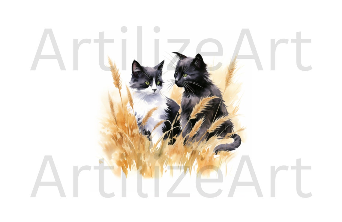 Watercolor Fall Cats Clipart - Autumn Watercolor - 25 Pngs - PNG Format ...