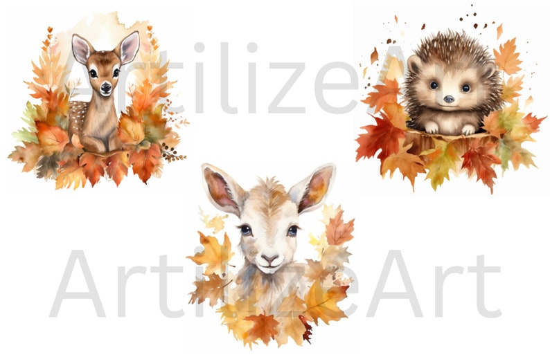 Watercolor Fall Baby Animals Clipart Autumn Watercolor PNG - Etsy