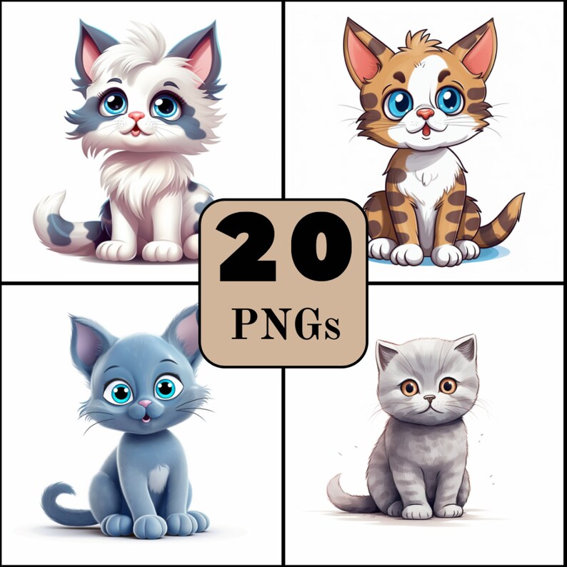Cute Cat Clipart Cat Png Bundle Commercial Use Adorable - Etsy
