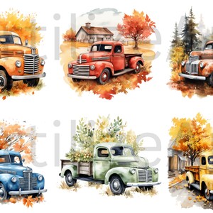 Watercolor Fall Trucks Clipart - Vintage Trucks Autumn Clipart - PNG ...