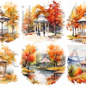 Watercolor Fall Gazebos Clipart - Autumn Png - Instant Download ...