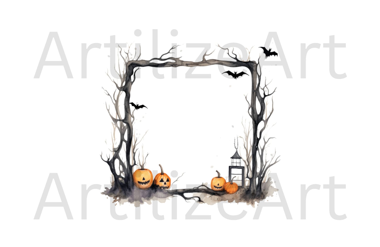 Watercolor Halloween Frames Clipart - Halloween Watercolor PNG Format ...