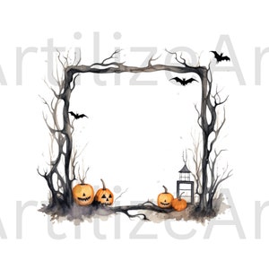 Watercolor Halloween Frames Clipart - Halloween Watercolor PNG Format ...