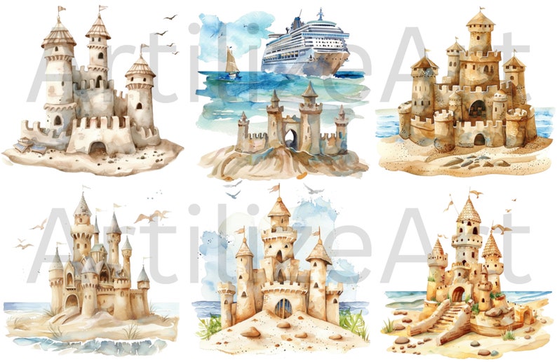 Watercolor Sandcastles Clipart - Sandcastle Watercolor PNG Format ...