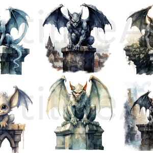 Watercolor Gargoyle Clipart Bundle - Gargoyle Transparent Pngs - Junk Journal - Digital Planner ...