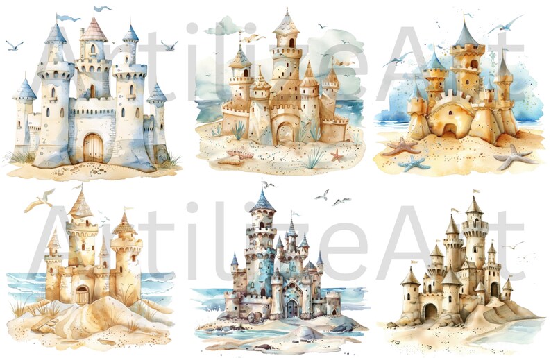 Watercolor Sandcastles Clipart - Sandcastle Watercolor PNG Format ...