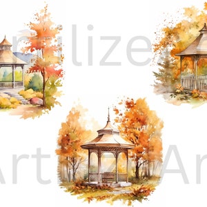 Watercolor Fall Gazebos Clipart - Autumn Png - Instant Download ...