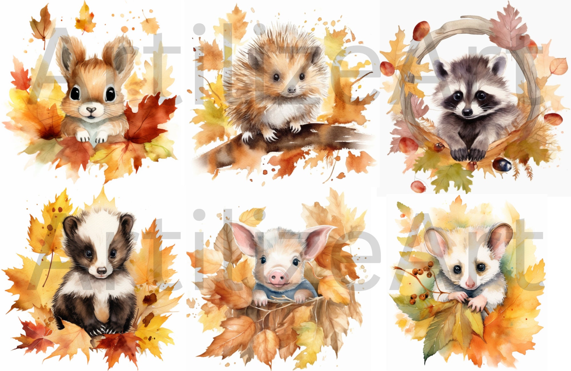 Watercolor Fall Baby Animals Clipart - Autumn Png - Instant Download ...