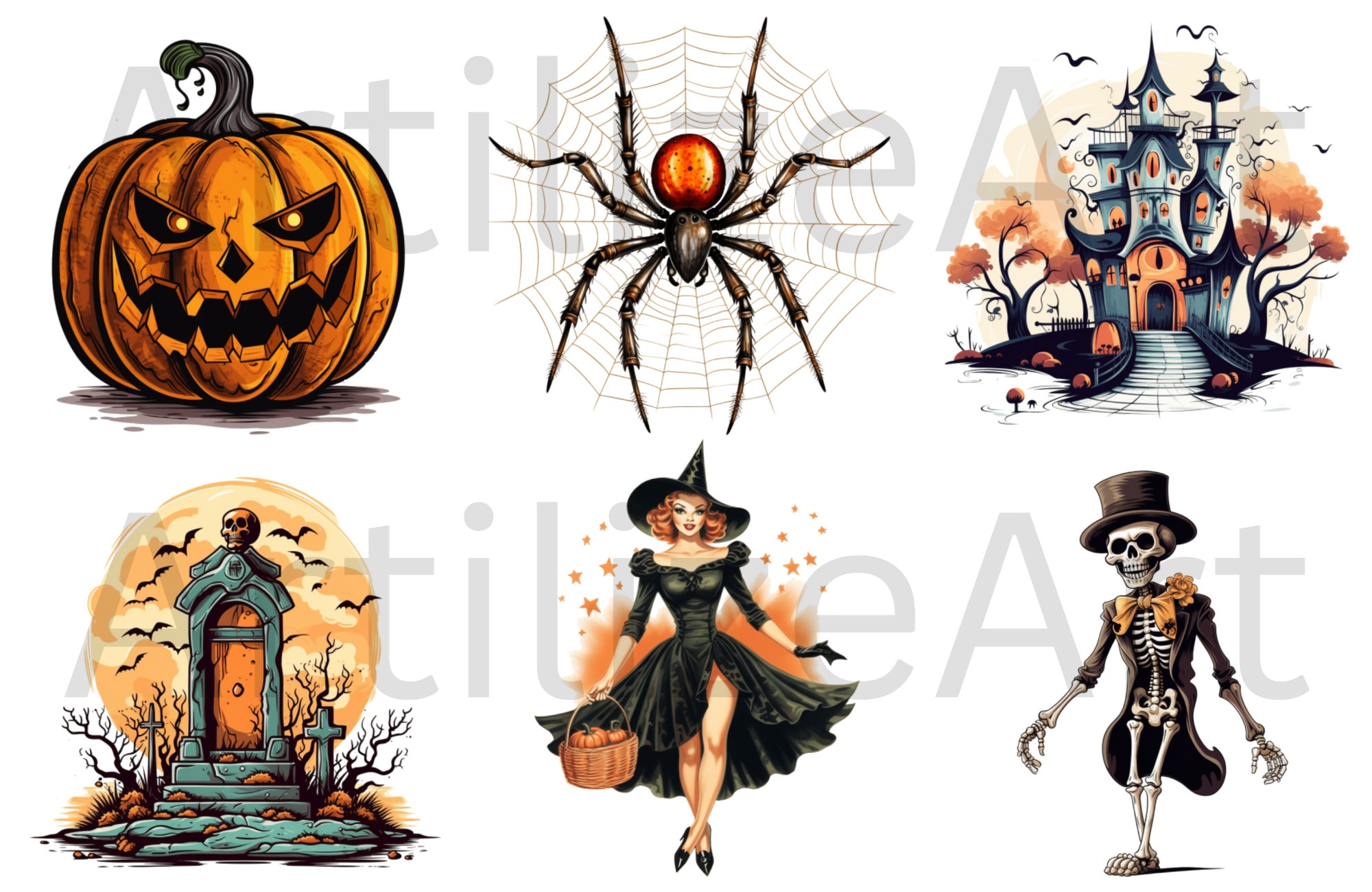 Halloween Vintage Clipart Bundle Retro Halloween Png Bundle Junk ...