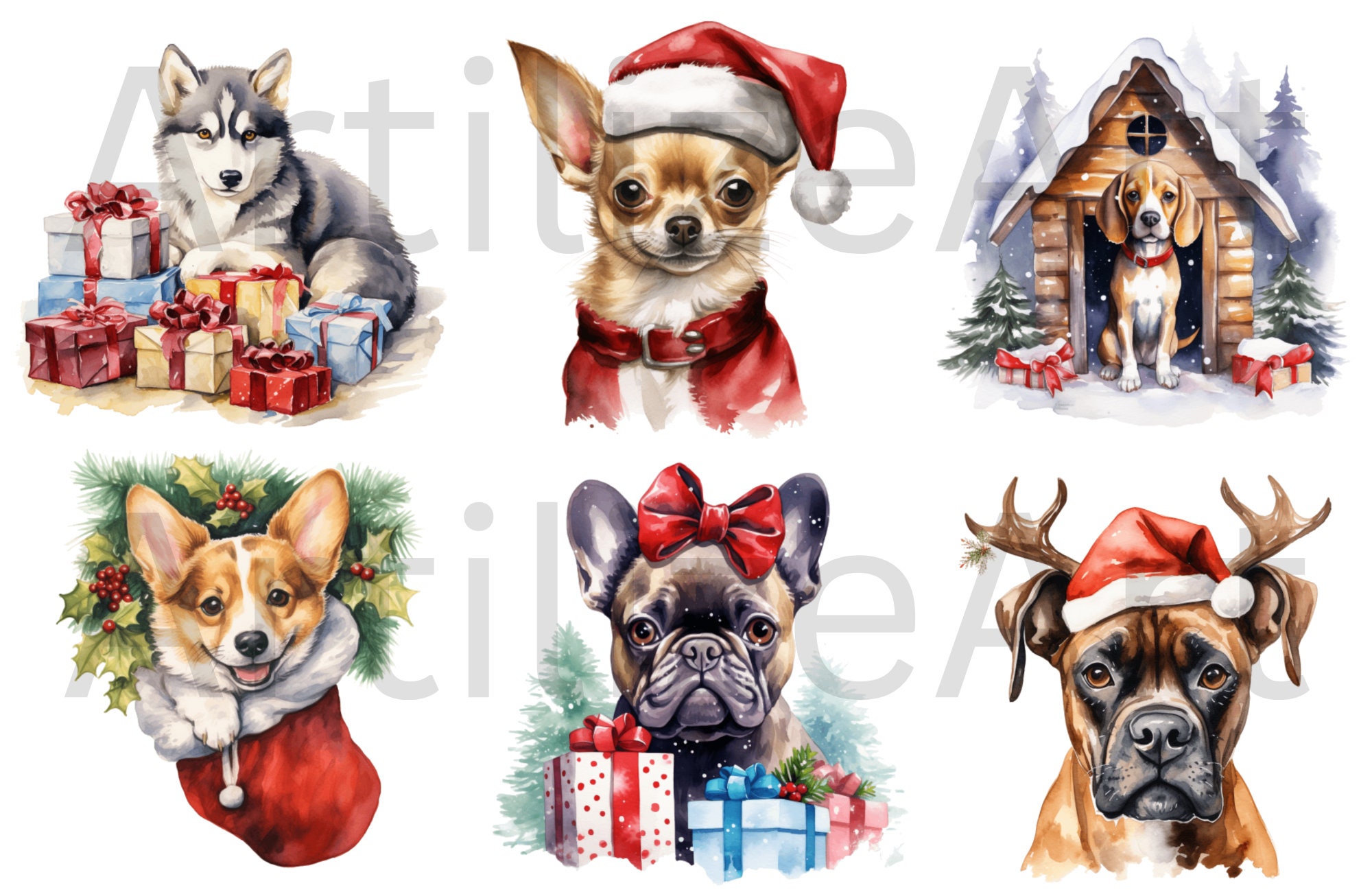 Christmas Dogs Clipart Bundle - Dog Christmas Png Transparent ...