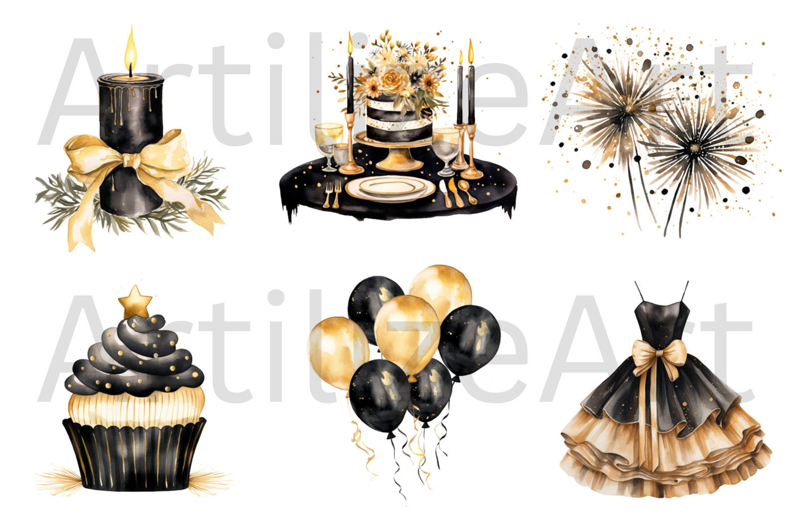 Watercolor New Years Clipart Bundle - New Year Png Transparent ...