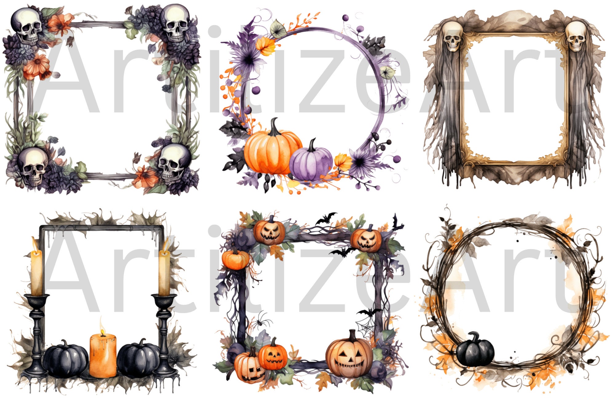Watercolor Halloween Frames Clipart - Halloween Watercolor PNG Format ...