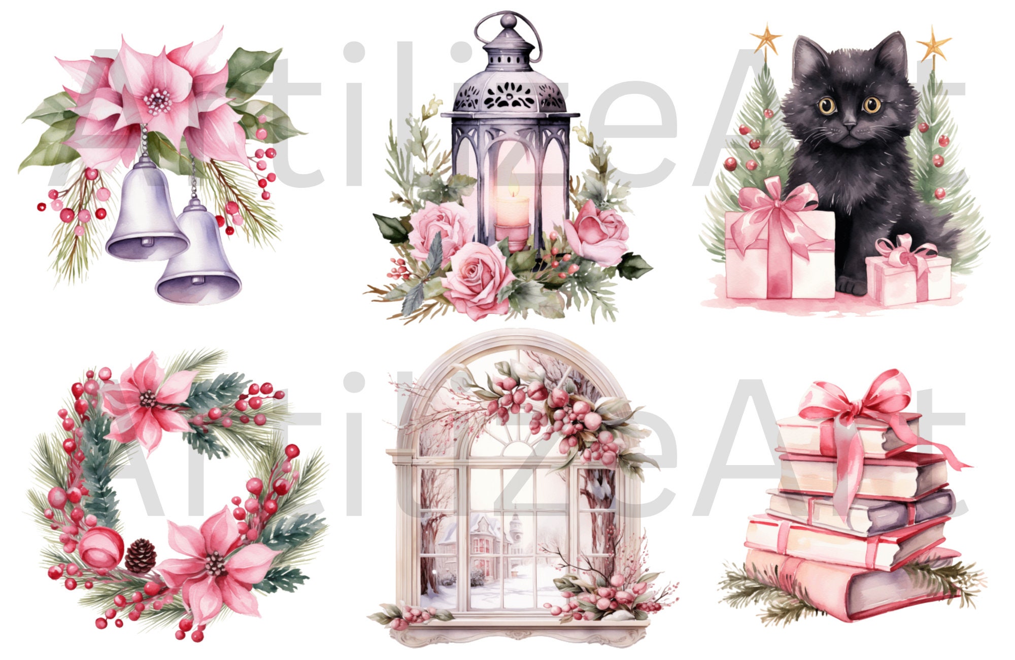 Pink Christmas Clipart Bundle Christmas Pink Png Transparent Background ...