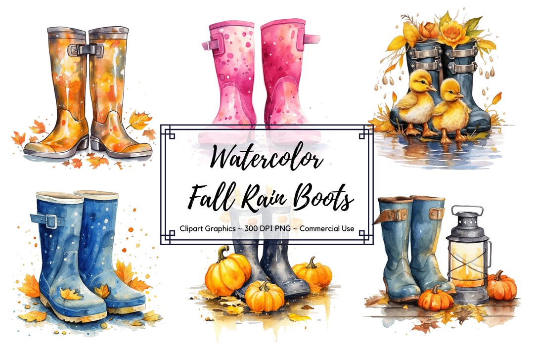 Watercolor Fall Rain Boots Clipart - Autumn Watercolor PNG Format ...