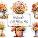 Watercolor Fall Flower Pots Clipart - Autumn Png - Instant Download ...