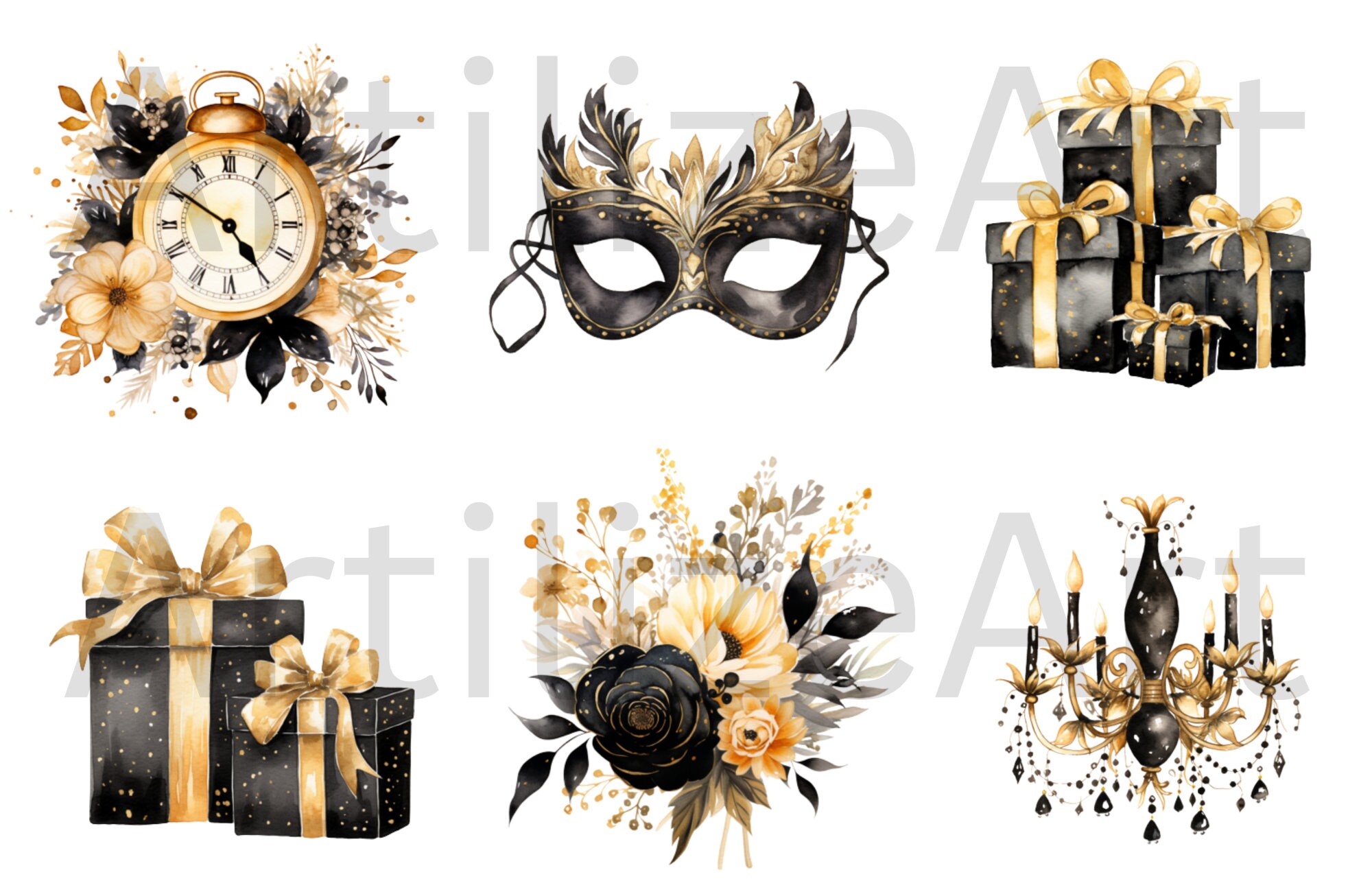 Watercolor New Years Clipart Bundle New Year Png Transparent Background ...