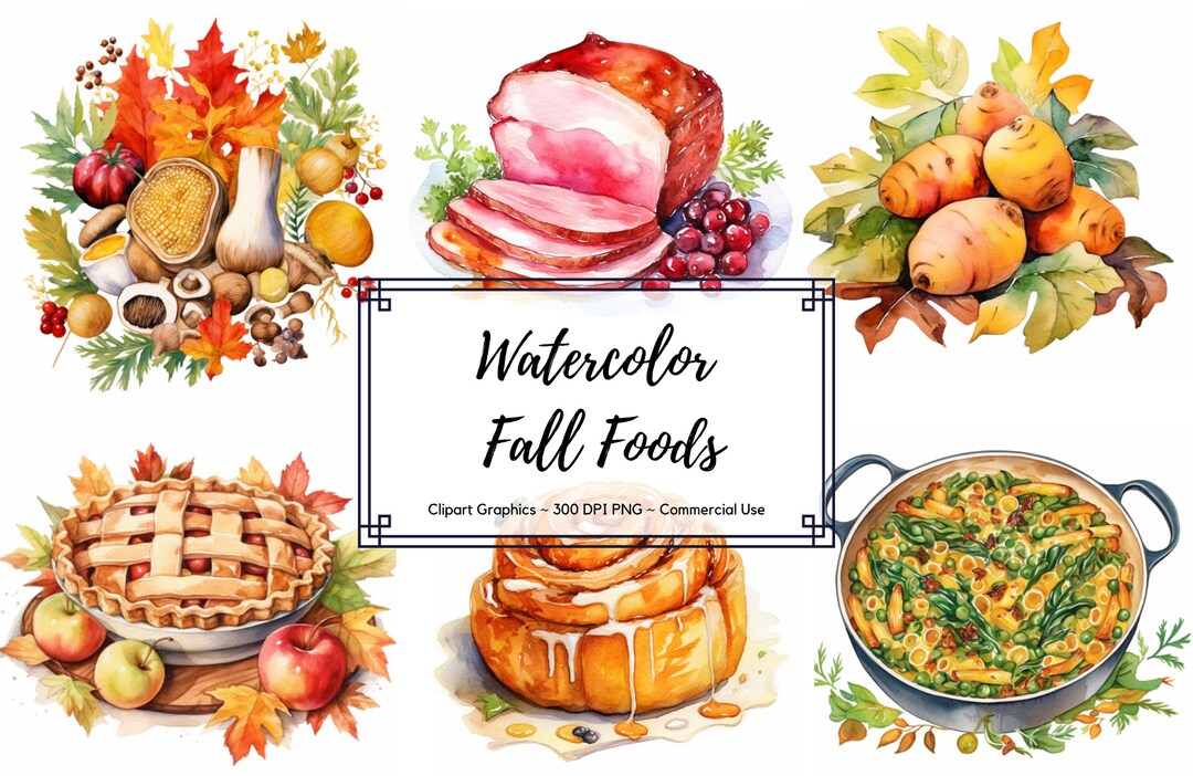 Watercolor Fall Foods Clipart - Autumn Watercolor PNG Format Instant ...