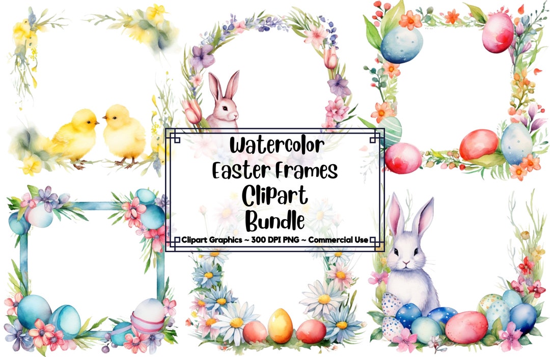 Watercolor Easter Frames Clipart Bundle - Easter Png Transparent ...
