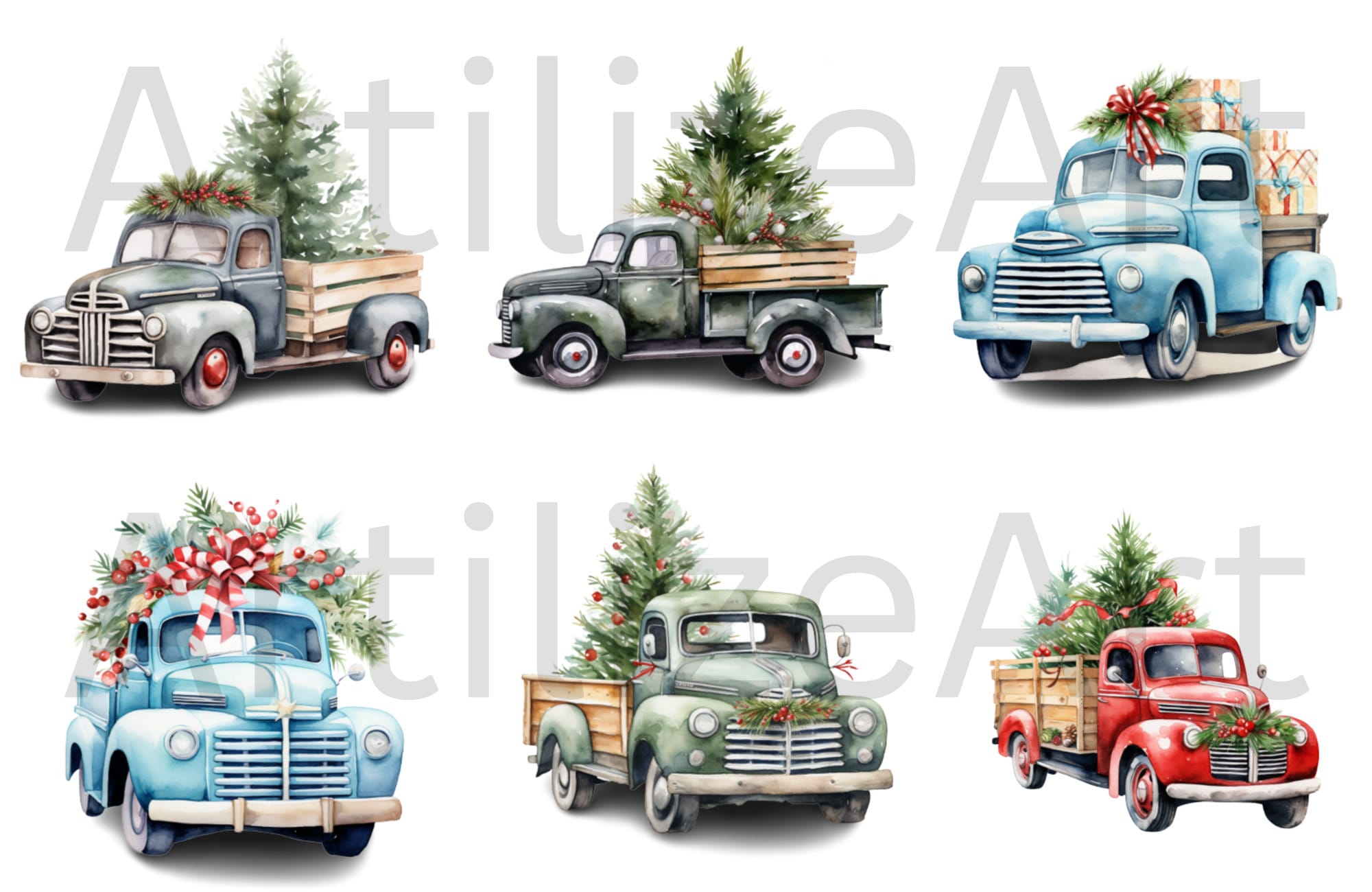 Christmas Vintage Trucks Clipart Bundle - Vintage Truck Christmas Png ...