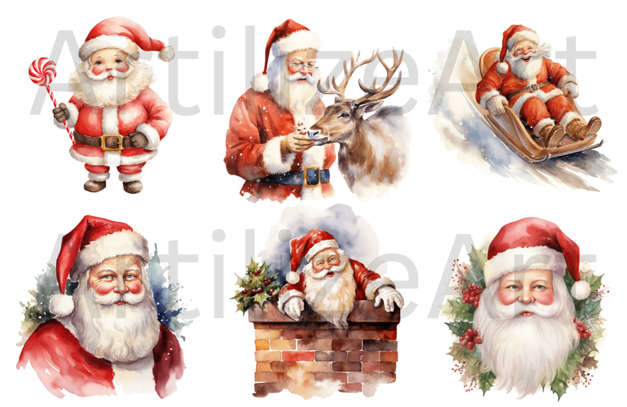 Christmas Santas Clipart Bundle Santa Christmas Png - Etsy