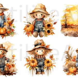 Watercolor Fall Scarecrow Clipart Bundle - Autumn Clipart - PNG Format ...