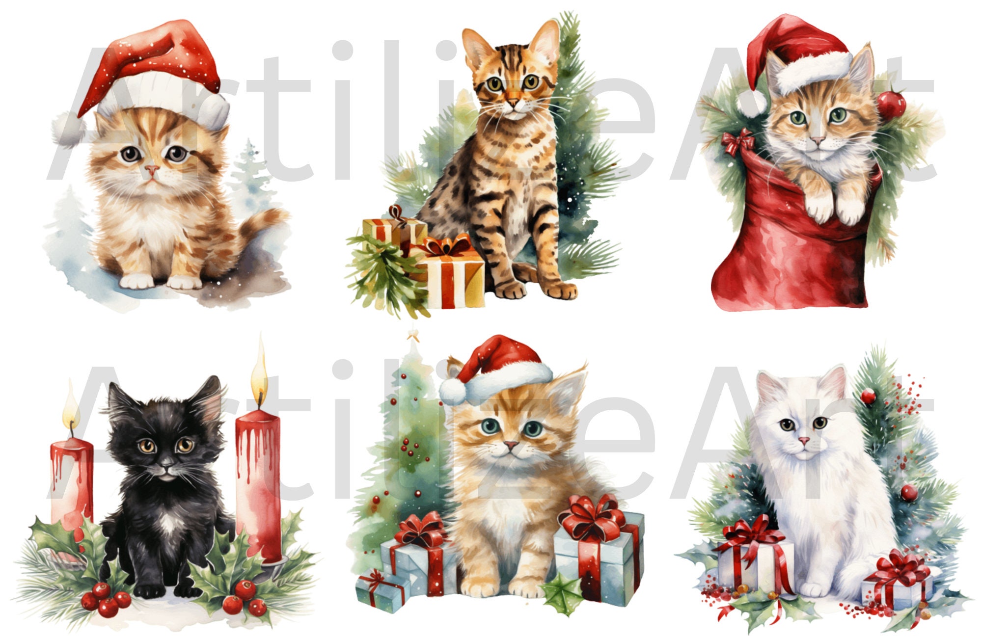 Christmas Cats Clipart Bundle - Cat Christmas Transparent Background ...