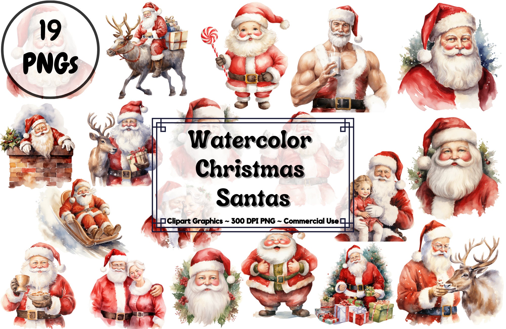Christmas Santas Clipart Bundle - Santa Christmas Png - Instant ...