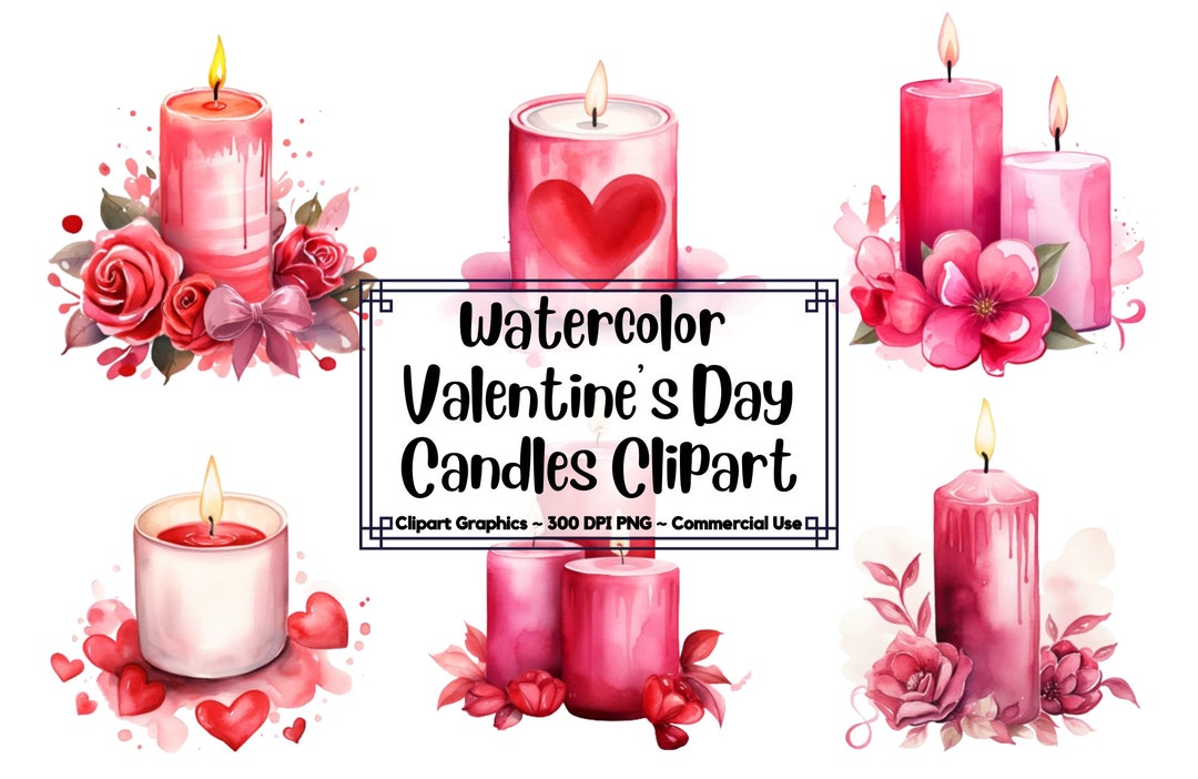 Watercolor Valentines Day Candles Clipart Bundle - Valentines Png ...