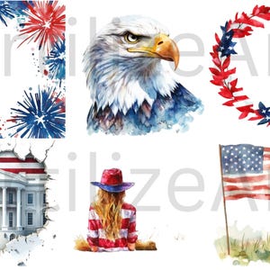 Watercolor Patriotic Clipart Bundle - America Watercolor PNG Format ...