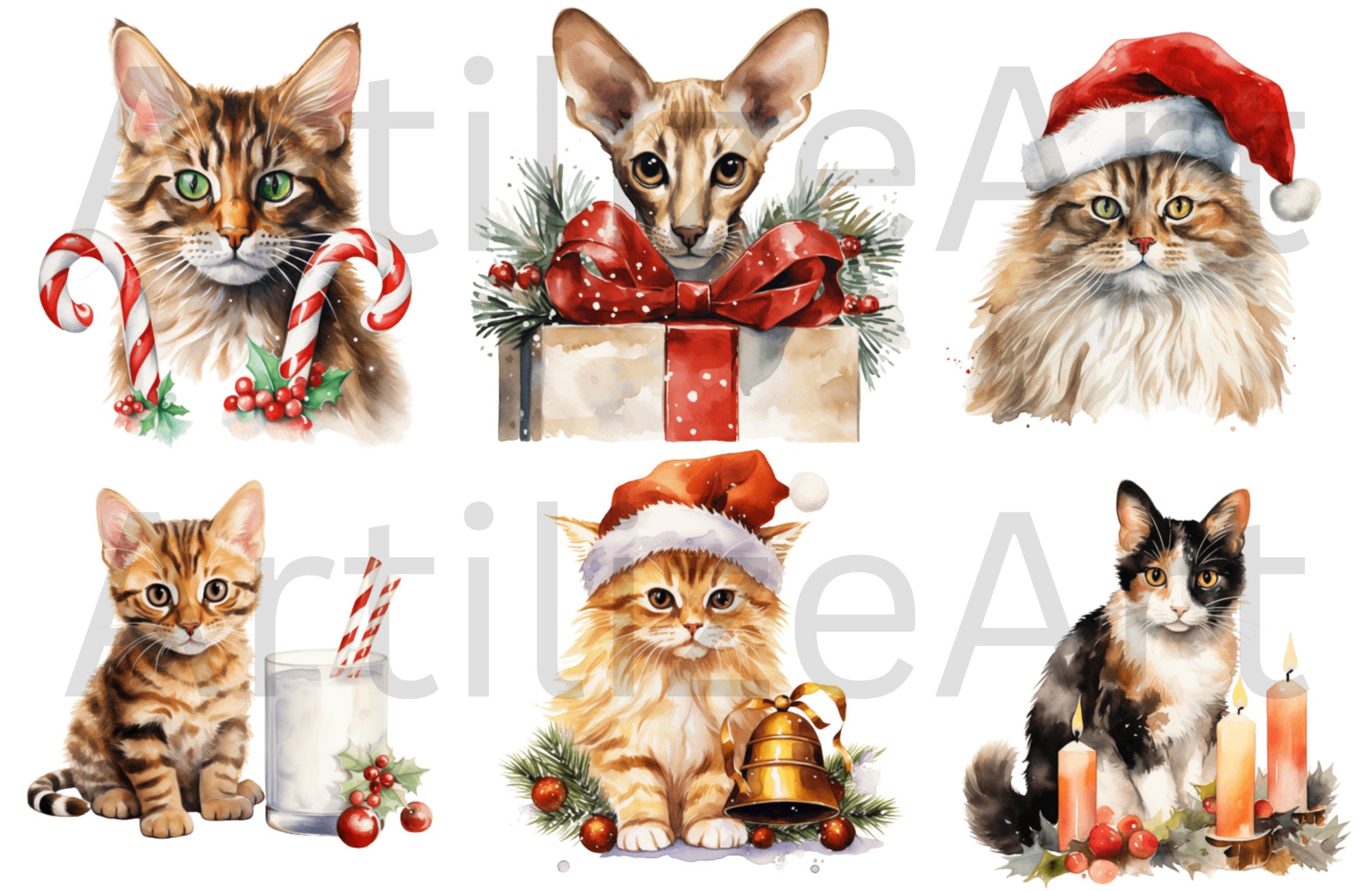 Christmas Cats Clipart Bundle - Cat Christmas Transparent Background ...