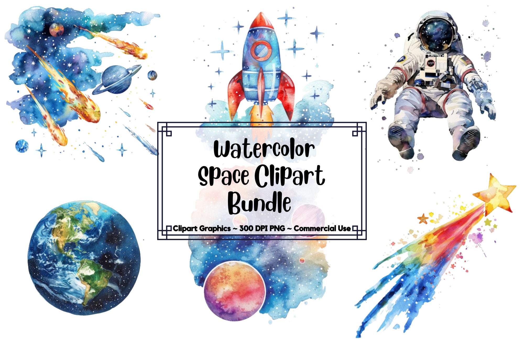 Watercolor Space Clipart Bundle Space Transparent Pngs Junk Journal ...