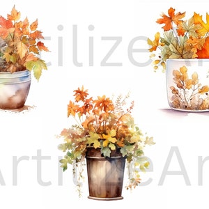 Watercolor Fall Flower Pots Clipart - Autumn Png - Instant Download ...
