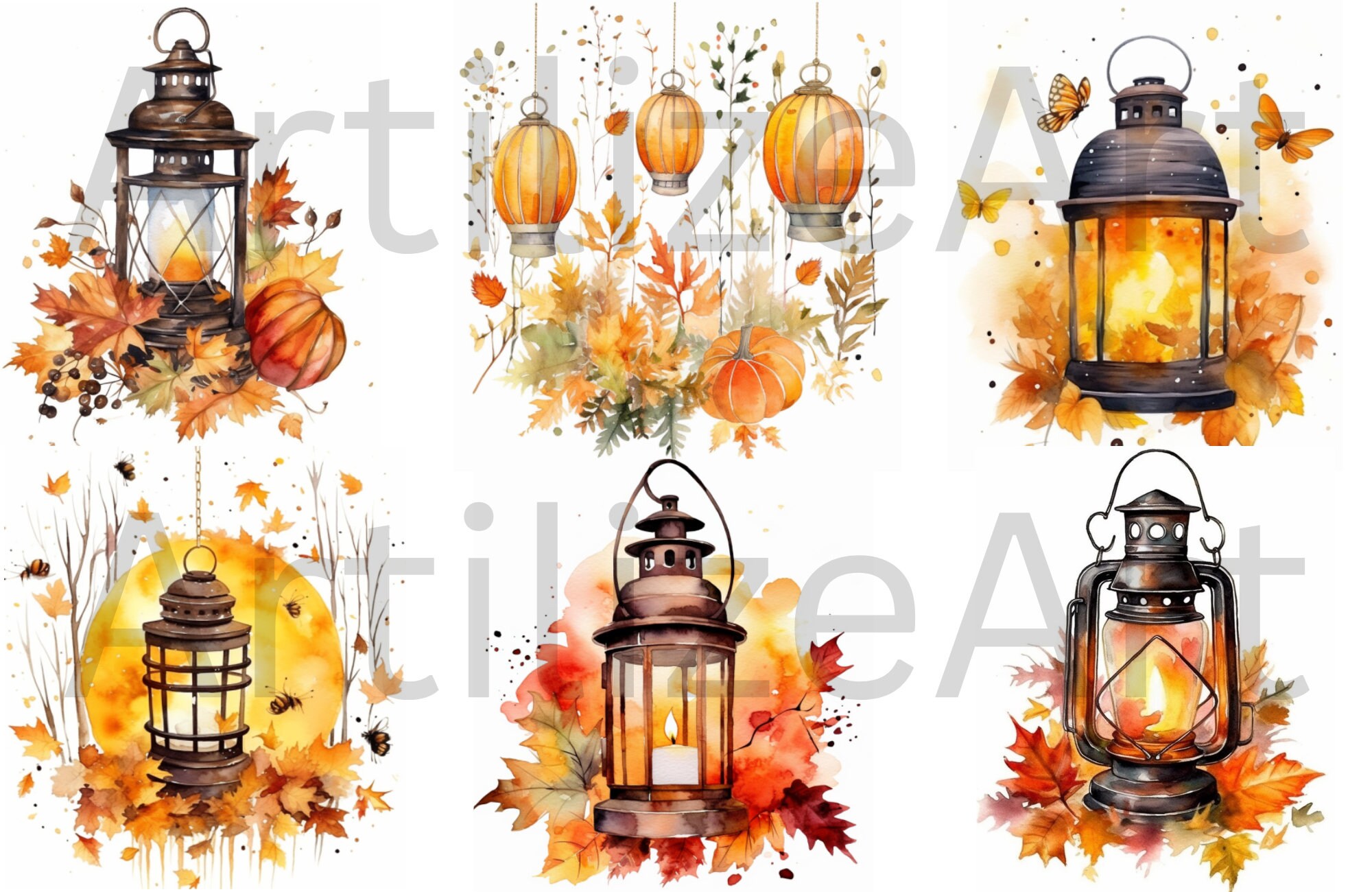 Watercolor Fall Lanterns Clipart - Autumn Png Bundle - Instant Download ...