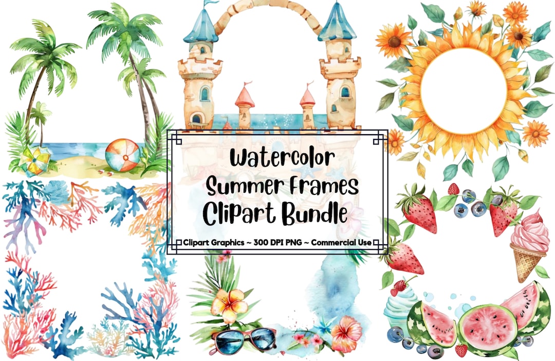 Watercolor Summer Frames Clipart - Summer Png - Instant Download ...