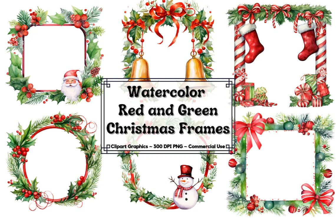 Watercolor Christmas Frames Clipart Bundle - Frames Christmas Bundle ...