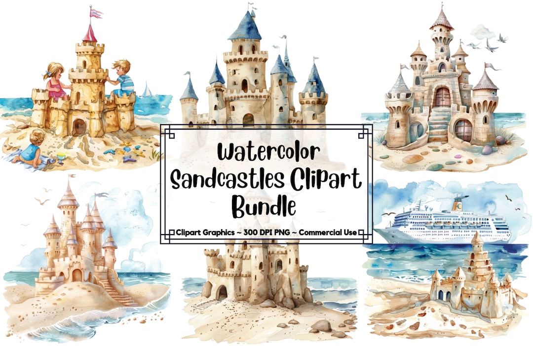 Watercolor Sandcastles Clipart - Sandcastle Watercolor PNG Format ...