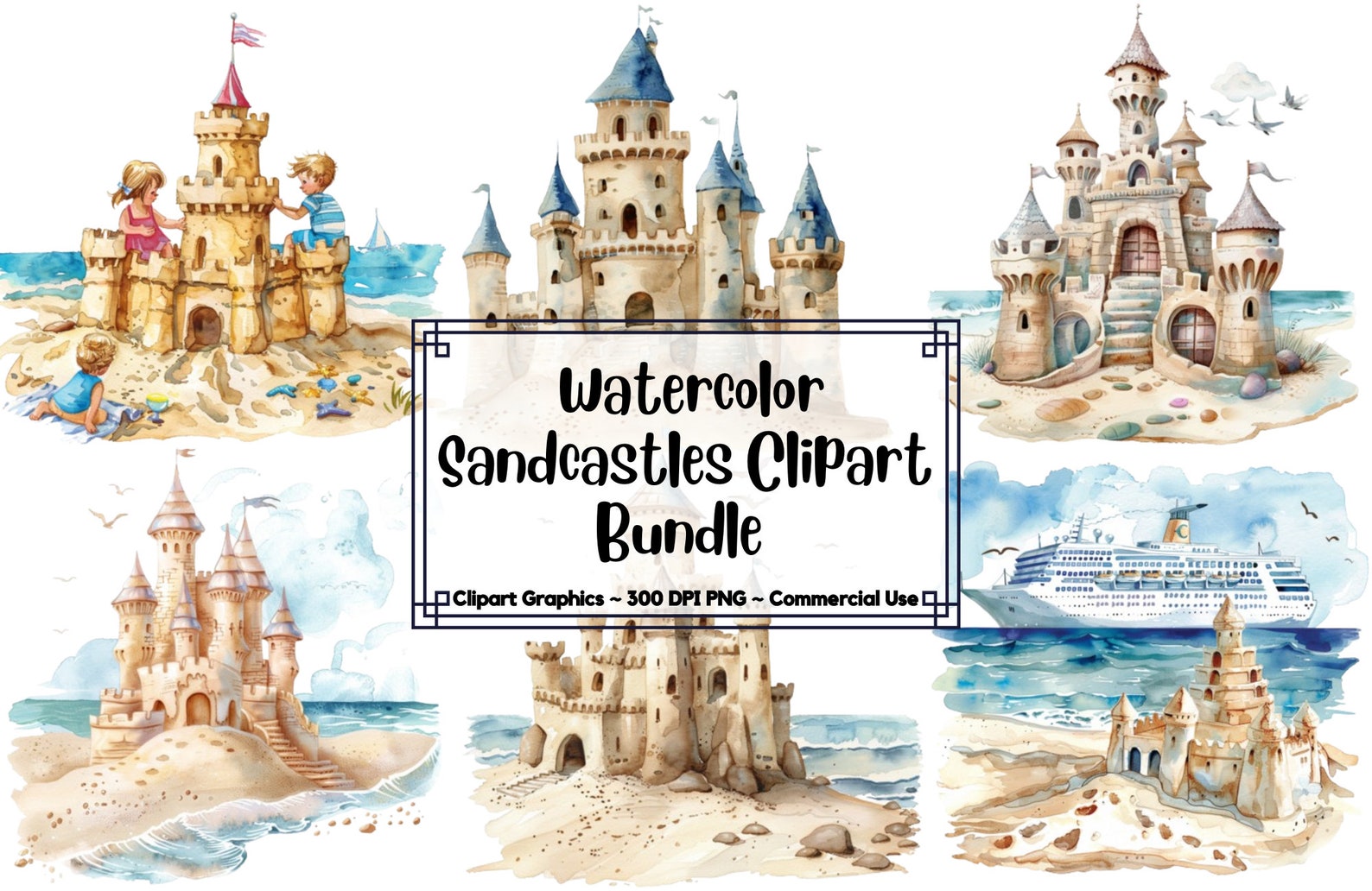 Watercolor Sandcastles Clipart - Sandcastle Watercolor PNG Format ...