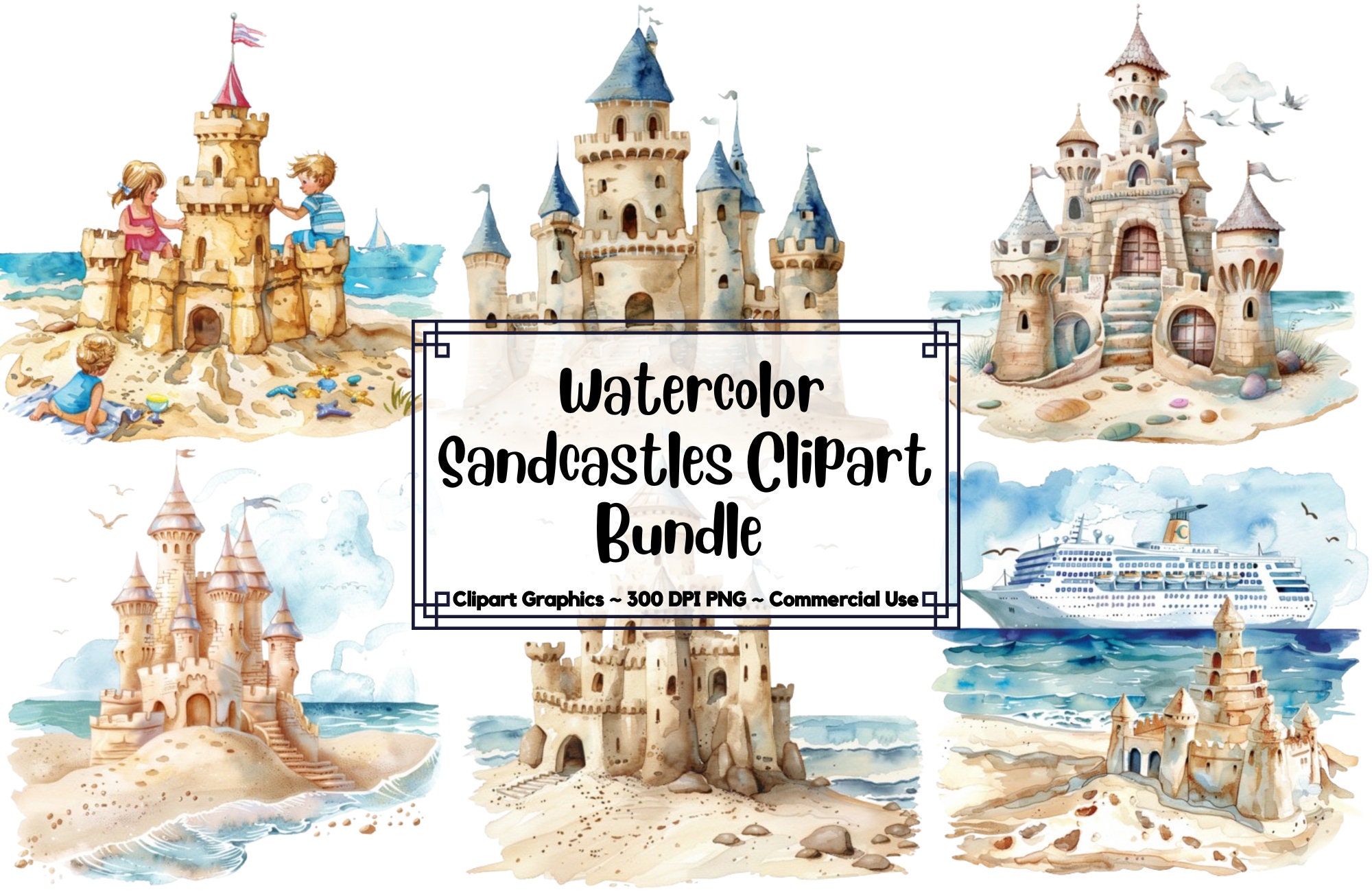 Watercolor Sandcastles Clipart - Sandcastle Watercolor PNG Format ...