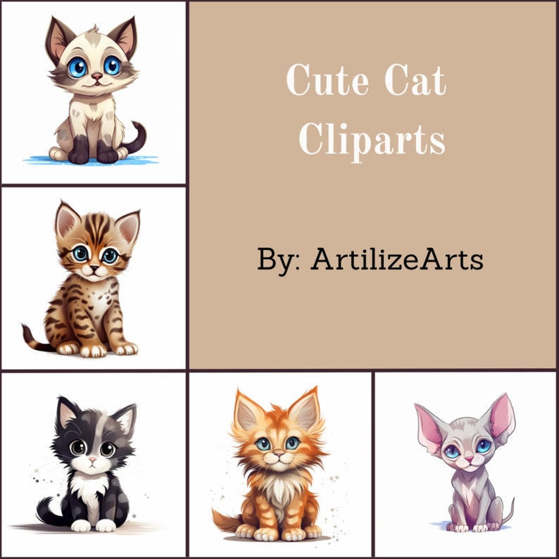 Cute Cat Clipart, Cat Png Bundle - Commercial Use - Adorable A.I ...