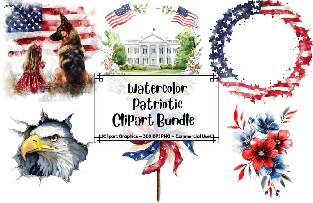 Watercolor Patriotic Clipart Bundle - America Watercolor PNG Format ...