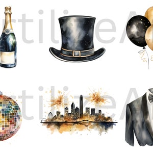 Watercolor New Years Clipart Bundle - New Year Png Transparent ...