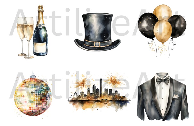 Watercolor New Years Clipart Bundle - New Year Png Transparent ...